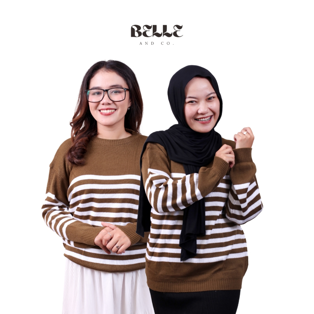 Jual BELLE Sweater Stripe Knit Rajut Wanita Viral Korean Oversize ...