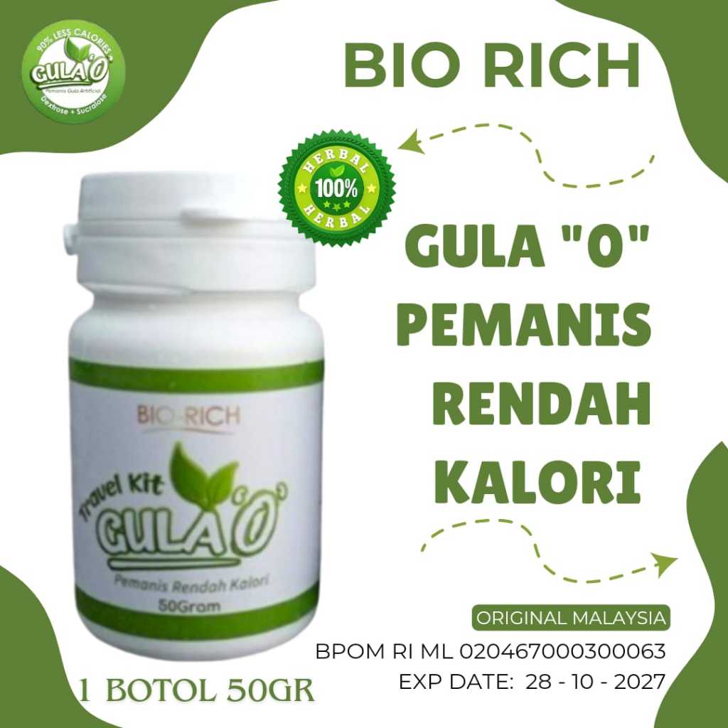 Jual DISTRIBUTOR RESMI GULA 0 NOL KALORI 1 BOTOL 50GR ORIGINAL BIO RICH ...