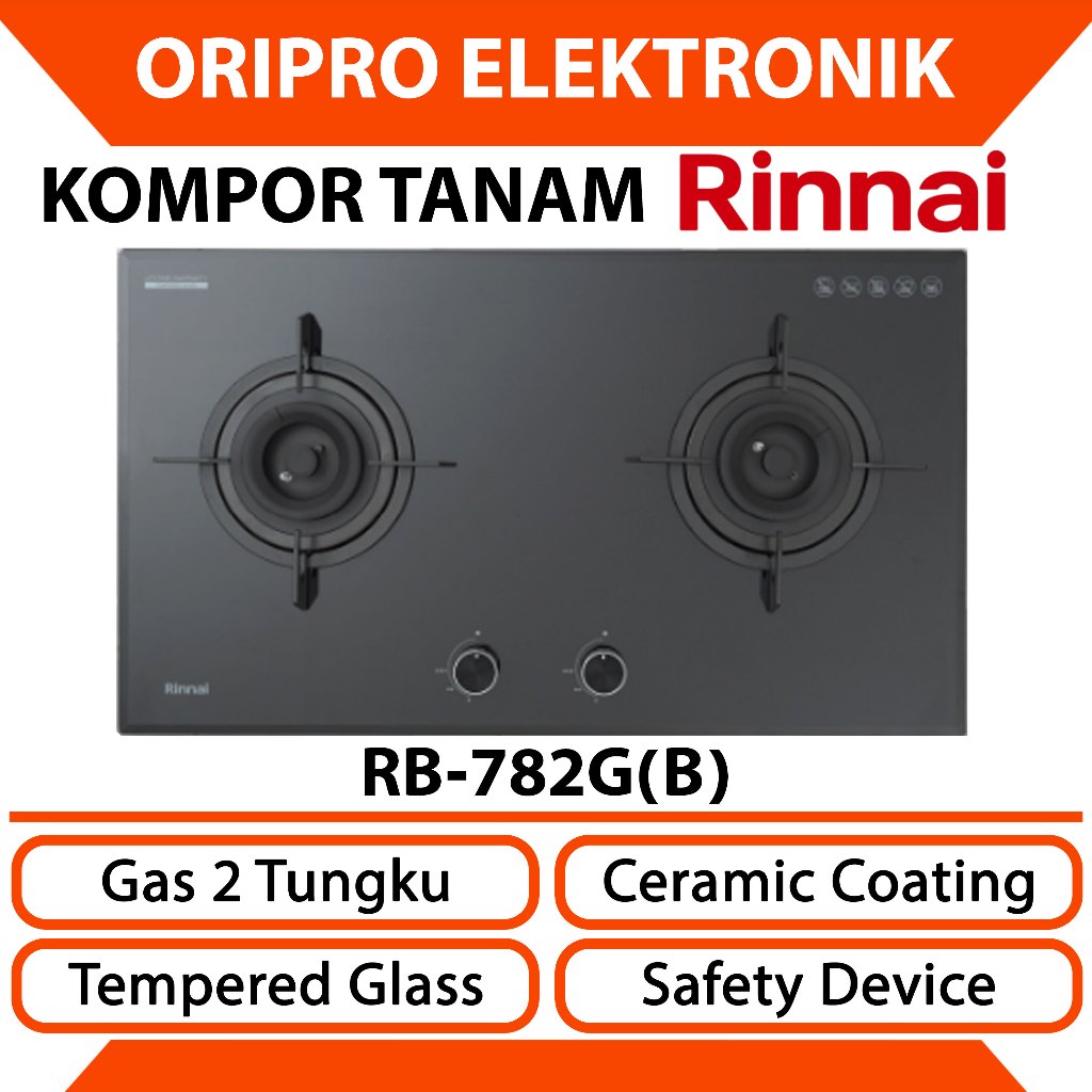 Jual Kompor Tanam 2 Tungku Gas Rinnai Brass Burner Ceramic RB-782G(B) | Shopee Indonesia