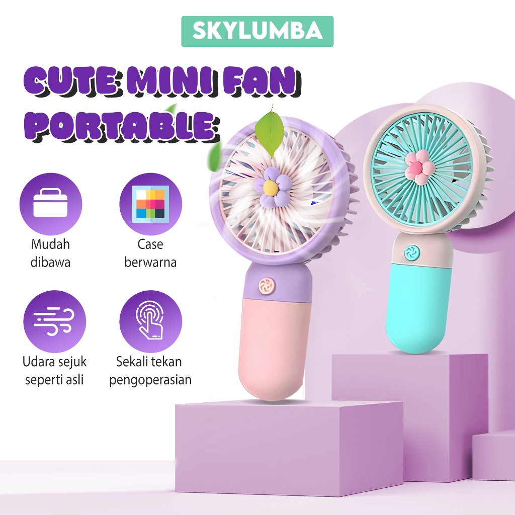 Jual Skylumba F17 Kipas Angin Mini Portable Bunga Cute Fan Genggam LED ...