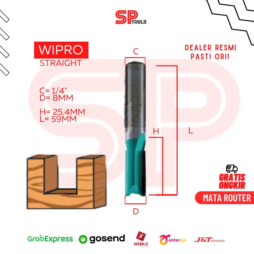 Jual MATA ROUTER ROTER PROFIL KAYU LURUS STRAIGHT BIT 1/4" X 8MM WIPRO ...