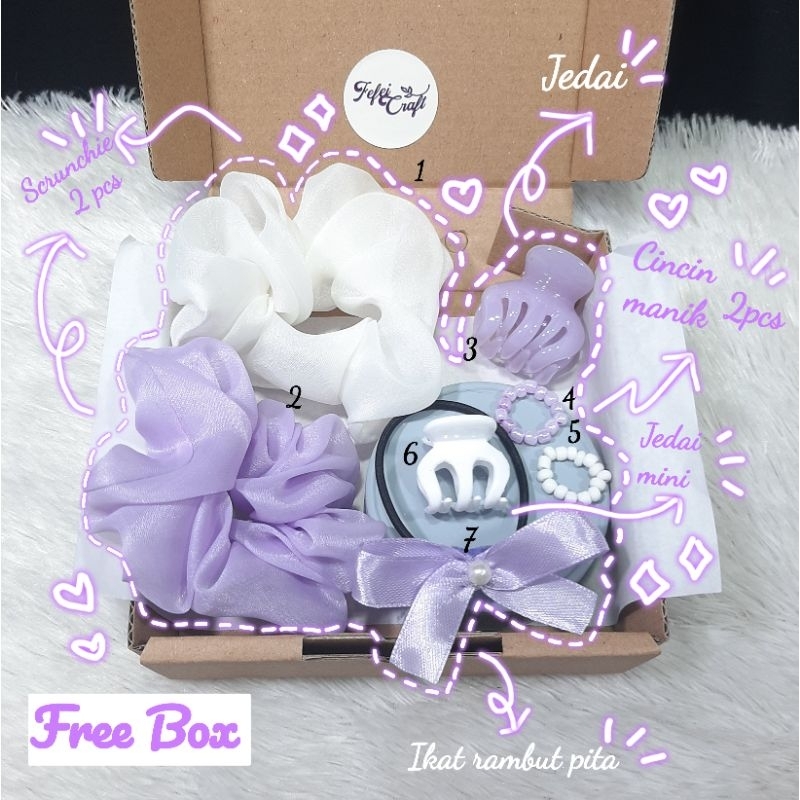 Jual Paket Gift Box Mini Aksesoris Scrunchie Jedai | Hadiah Ulang Tahun ...