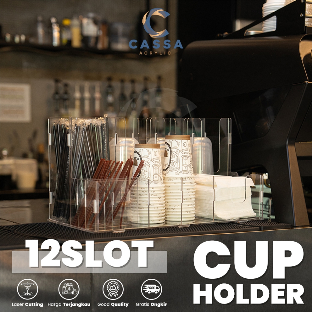 Jual Rak Cup Holder 12 Slot 3mm Bening Paper Cup Coffee Holder ...
