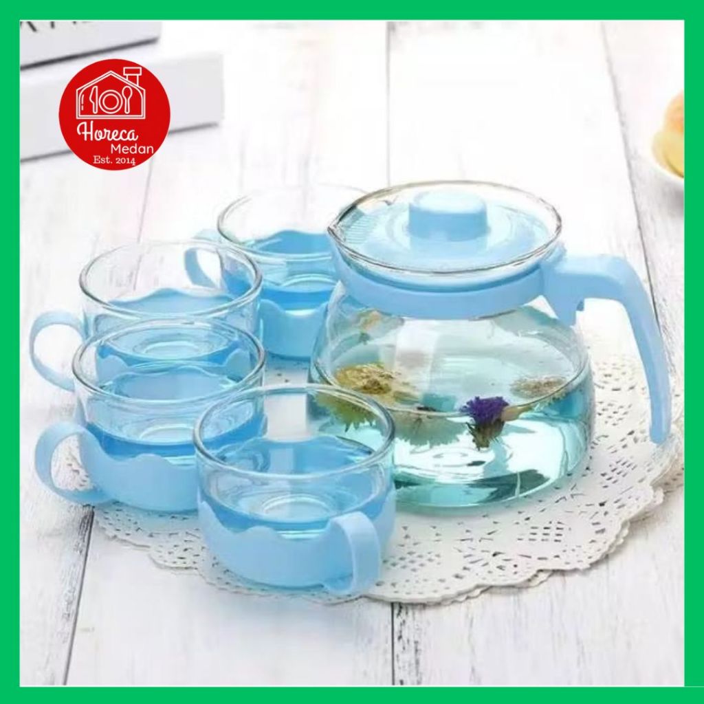 Jual Tea pot atau Tea set Cangkir Kaca murah 5 pcs drink set | Shopee ...