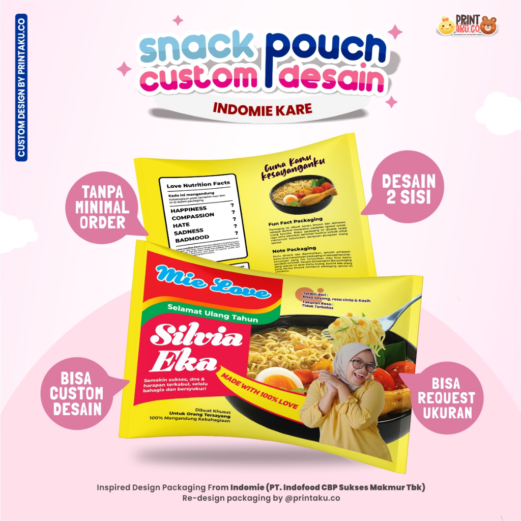 Jual Bungkus Kado Custom | Snack Custom Foto Teks Bungkus Kado Pouch ...
