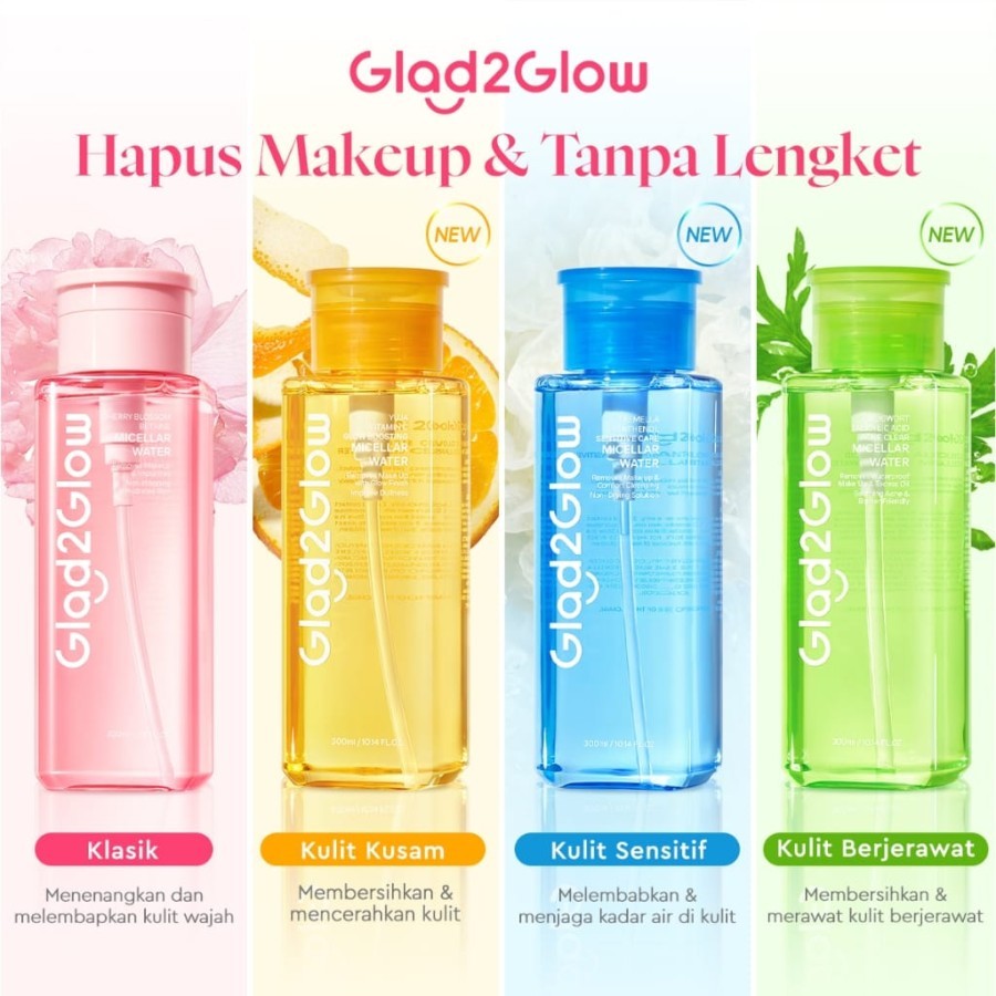 Jual GLAD2GLOW G2G MICELLAR WATER SERIES 130ML 300ML CHERRY BLOSSOM BETAINE YUJA VIT C MUGWORT ...