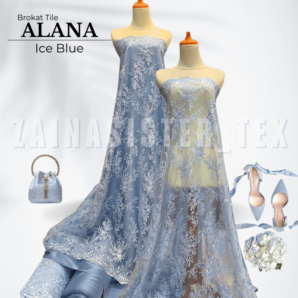 Jual 1/2 Meter Kain Brokat Tile Bunga Warna Ice Blue Alana Series ...