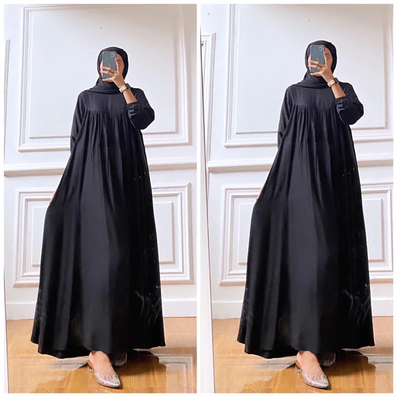 Jual Dekha Syari | Midi Dress Gamis Terbaru 2025 Korean Style Hitam ...