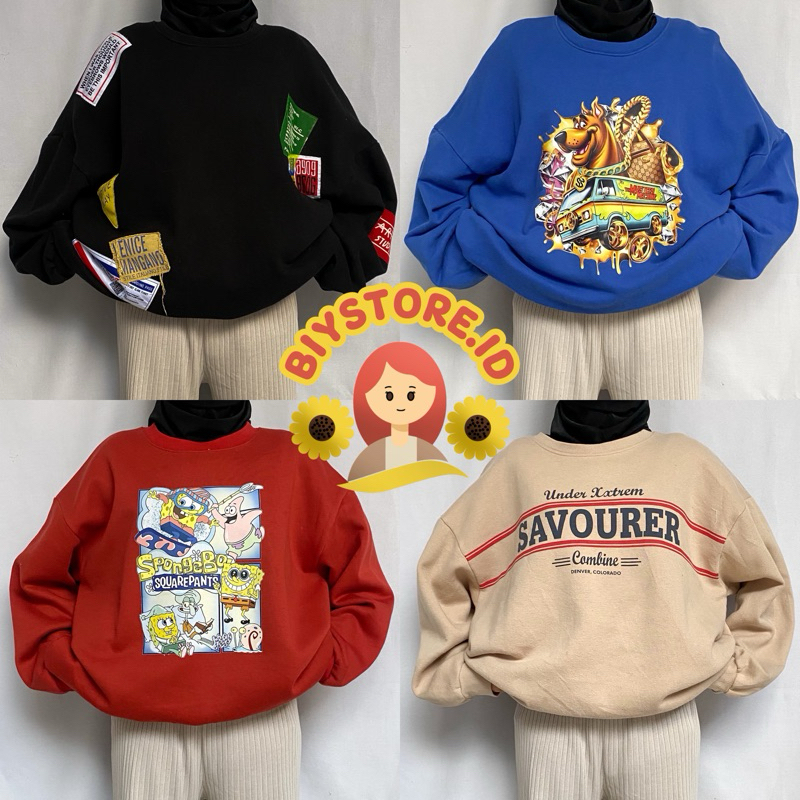 Jual [COD] SWEATER CREWNECK OVERSIZE LENGAN BALON GEMOY KARAKTER ...