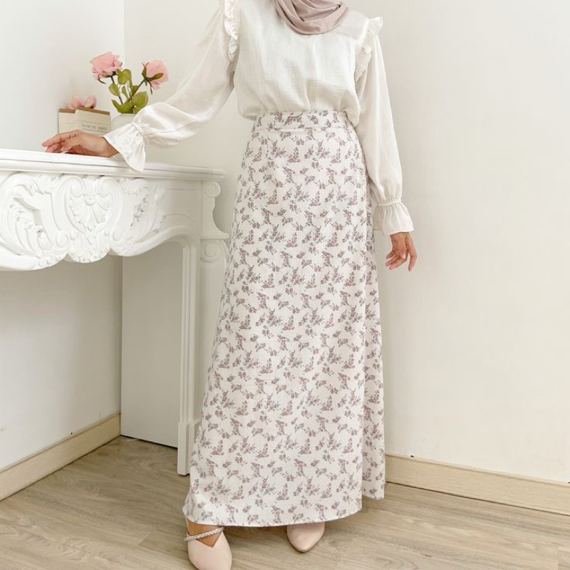 Jual ROK FLORAL SKIRT / ROK MOTIF BUNGA PATTERN KOREAN MIDI SKIRT / ROK ...