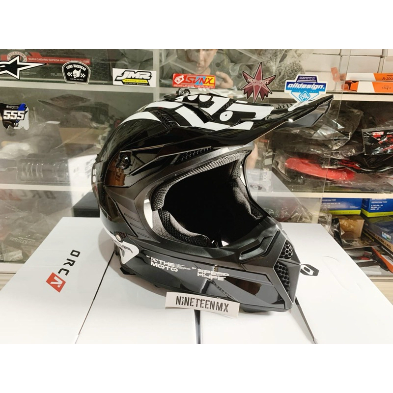 Jual HELM CROSS ORCA THETA BLACK WHITE GLOSSY | Shopee Indonesia