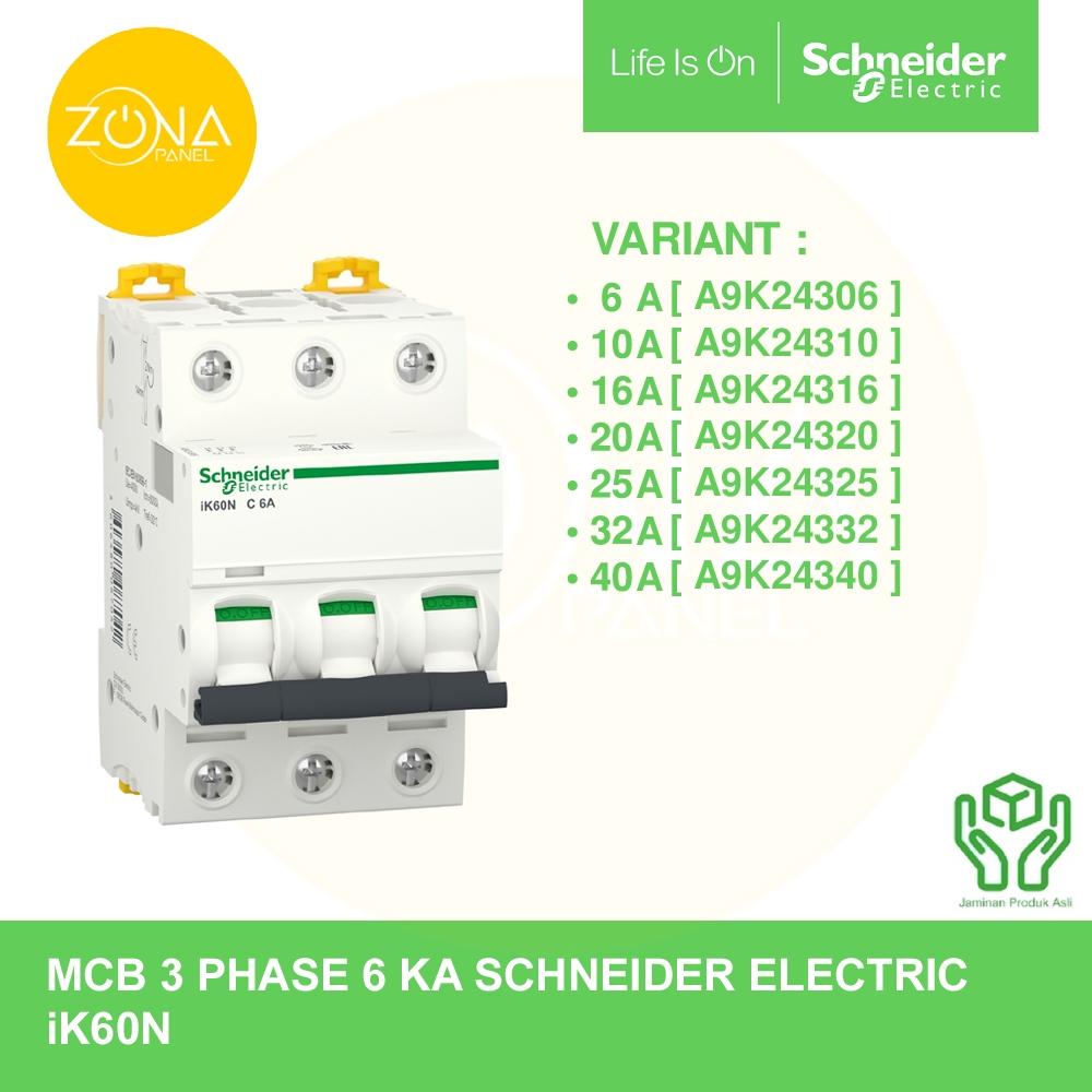 Jual MCB SCHNEIDER iK60N 6kA 3 PHASE 3P 6A 10A 16A 20A 25A 32A 40A A9K24306 A9K24310 A9K24316 ...