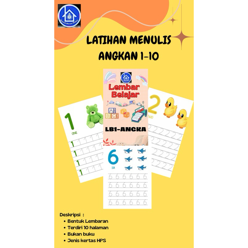Jual Lembar Belajar Menulis Angka 1-10 / Worksheet Anak /Tracing Angka ...