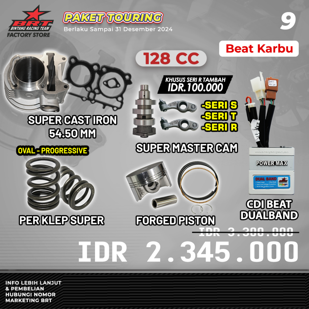 Jual PAKET TOURING 9 BEAT KARBU BRT - BLOCK CAST IRON PISTON 54.50 MM ...