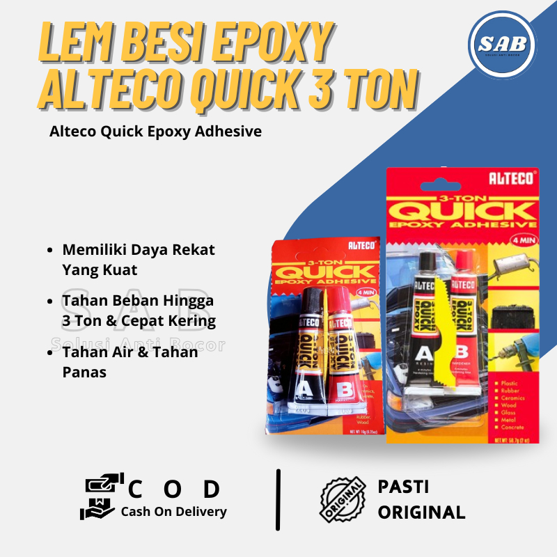 Jual Lem Besi Alteco Quick Epoxy 3 Ton 4 Menit Cepat Kering Daya Rekat Kuat Tahan Air dan Panas ...