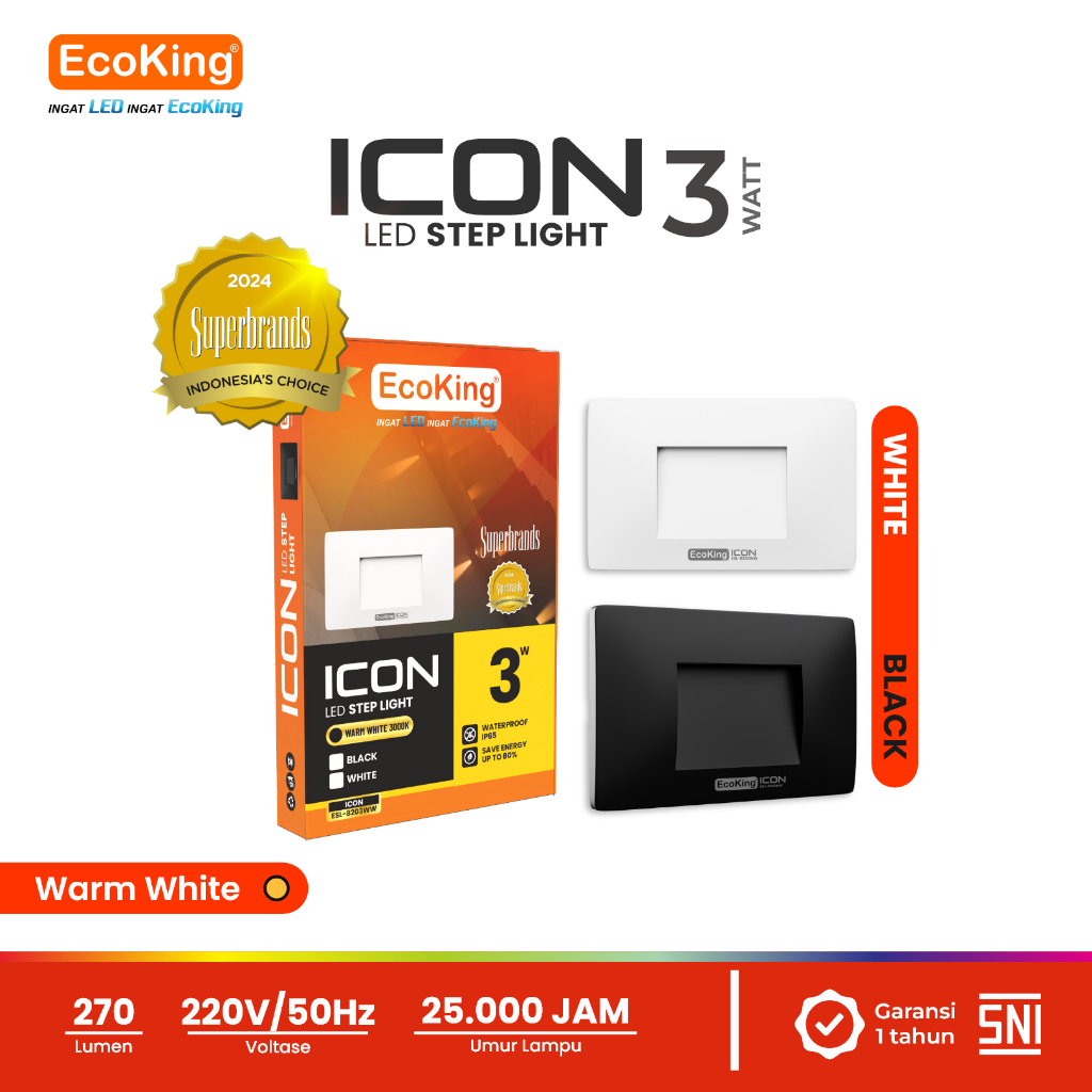 Jual EcoKing LED Icon Step Light Lampu Tangga 3W Cahaya Kuning (ICON ...