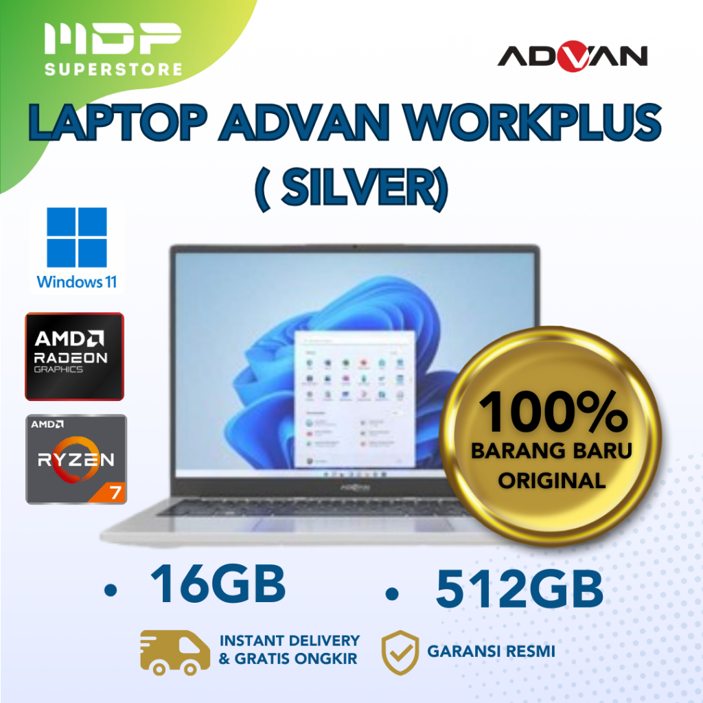 Jual ADVAN WORKPLUS (SILVER) : AMD R7-7735HS,16GB LPDDR5,512GB SSD PCIE ...