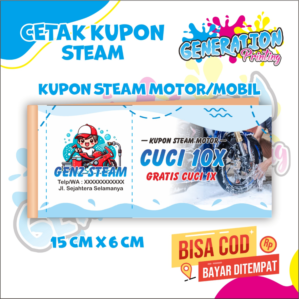 Jual KUPON STEAM MOTOR MOBIL CUSTOM TULISAN SENDIRI 100 LEMBAR UK 1/6 ...
