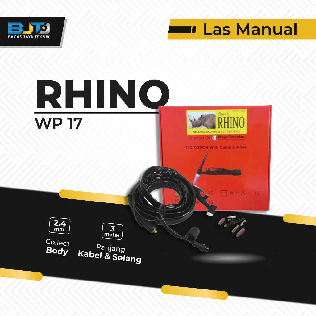 Jual Las Manual RHINO Tipe WP17 Stang Las Argon (3 Kabel) Panjang Selang&Kabel 3 meter | Shopee ...