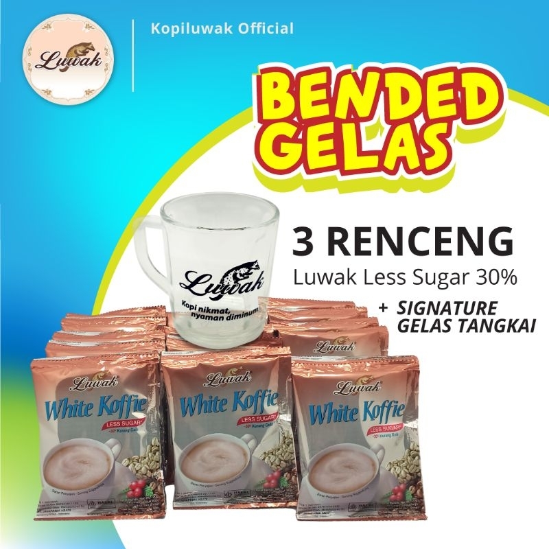 Jual PAKET LUWAK WHITE KOFFIE LESS SUGAR 3 RENTENG (FREE GELAS CANTIK ...