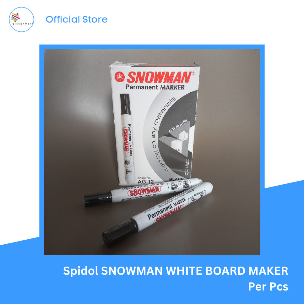 Jual Spidol Hitam Whiteboard Marker Snowman BG12 | Shopee Indonesia