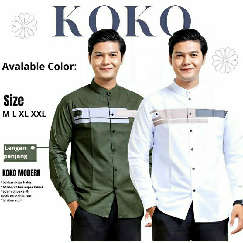 Jual Baju koko pria lengan panjang motif yordan series kemko muslim ...