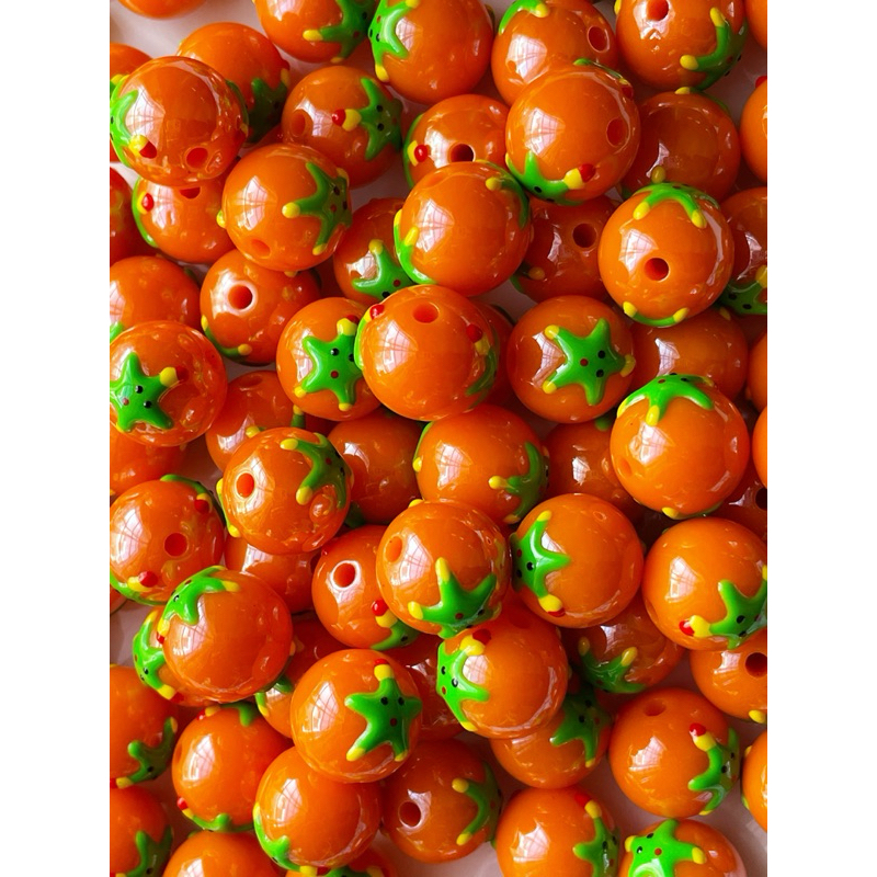 Jual BE024 - Manik Mote Bulat Oren Motif Bintang Hijau - Beads Round ...