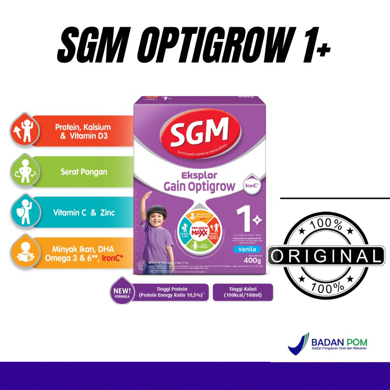 Jual SGM Optigrow Eksplor Gain 1+ Vanilla 400g | Shopee Indonesia