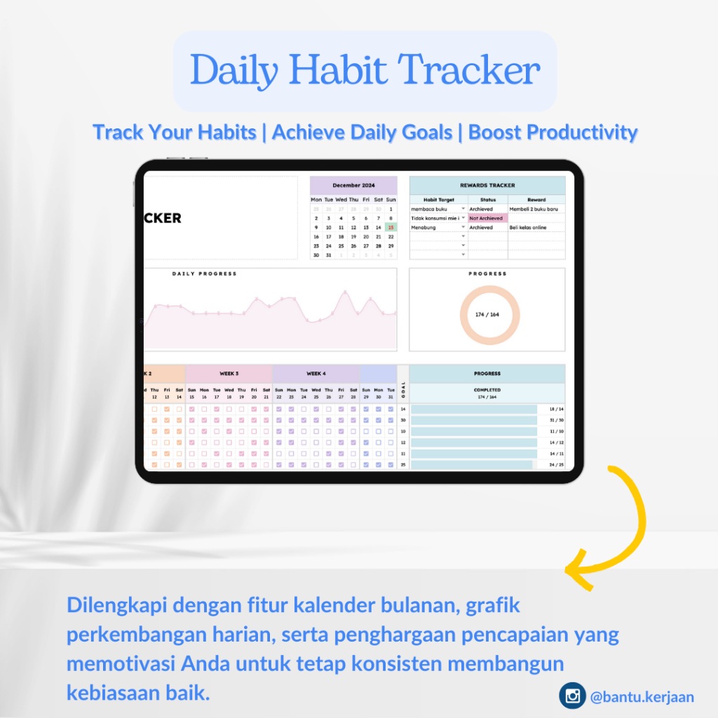 Jual Habit Tracker Spreadsheet for Google Sheets, Daily Habit Planner ...