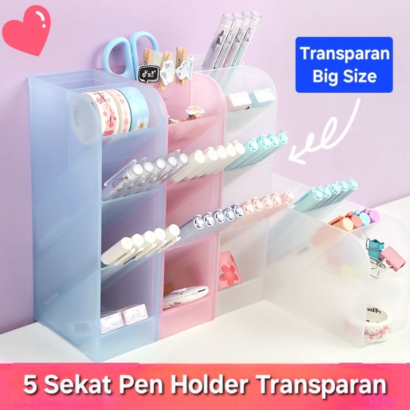 Jual ST5462 [COD] Rak pensil Transparan serbaguna 5 Sekat Pen Holder 5 ...