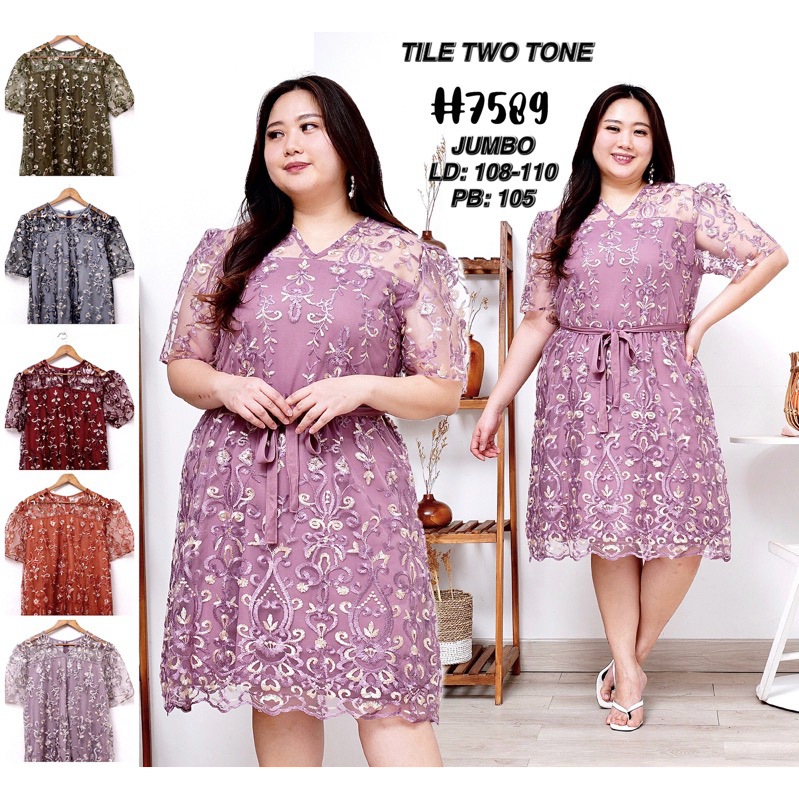 Jual DRESS BRUKAT / DRESS TILE (7589 JUMBO 2L) | Shopee Indonesia