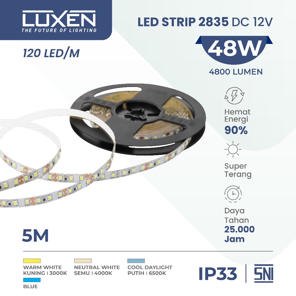 Jual Luxen LED Strip 2835 - 120 P Cahaya Putih, Kuning, dan Neutral ...