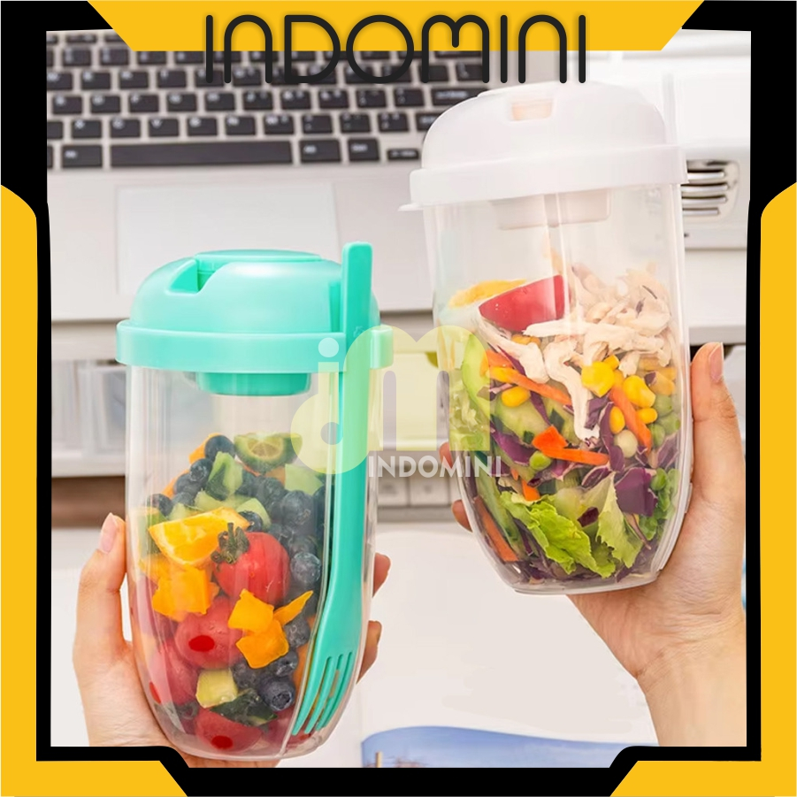 Jual INDOMINI Gelas Salad PORTABLE / Cangkir Salad dengan Garpu ...