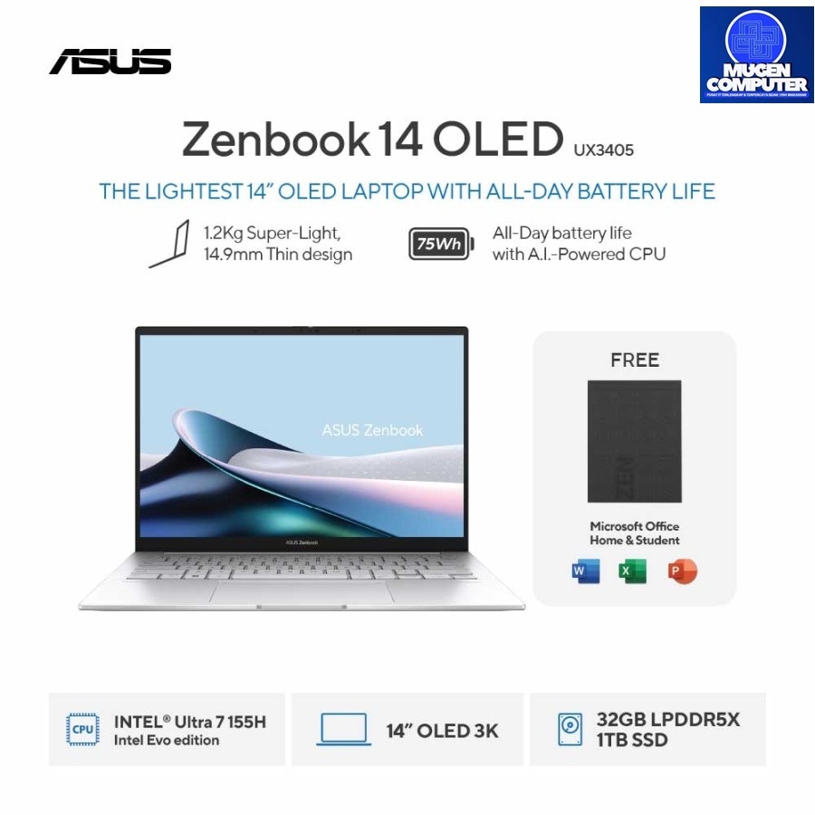 Jual ASUS Zenbook 14 OLED UX3405MA-OLEDS714TM intel Core Ultra 7 155H ...
