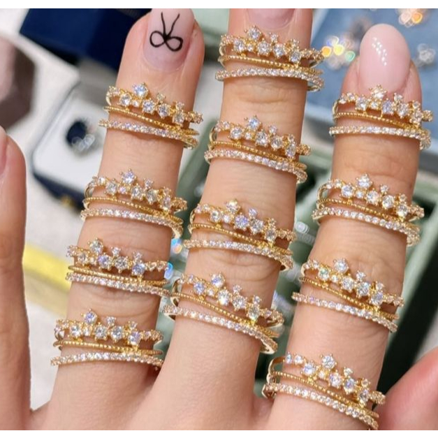 Jual AYU Milky Way Triple Stack Ring 16K Yellow Gold, R.10 | Shopee Indonesia