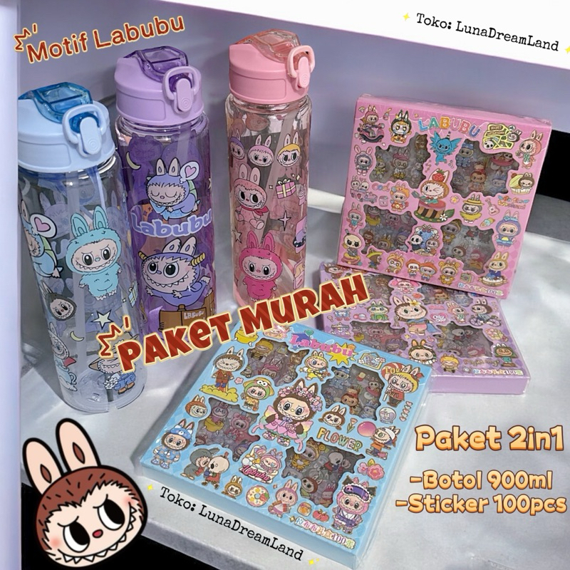 Jual PAKET MURAH Botol Minum Labubu 900ml + Sticker Labubuu 100pcs ...