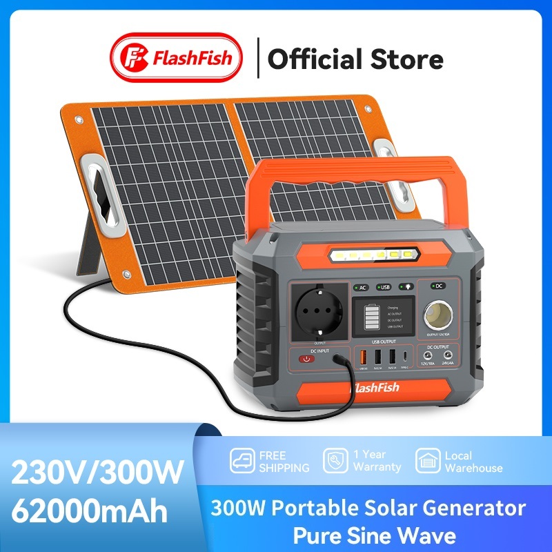Jual Flashfish 300W 230Wh Portable Power Station Powerbank Solar Cell Camping Solar Generator ...