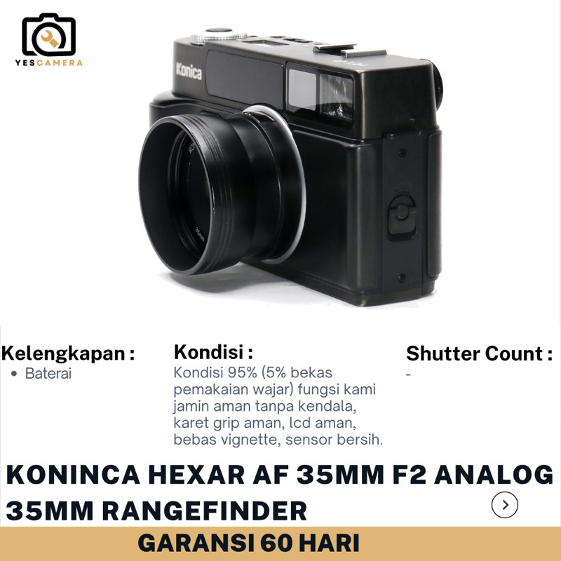 Jual Kamera Analog Konica Hexar AF 35mm F2 Bergaransi Black Range Finder Siap Pakai | Shopee ...