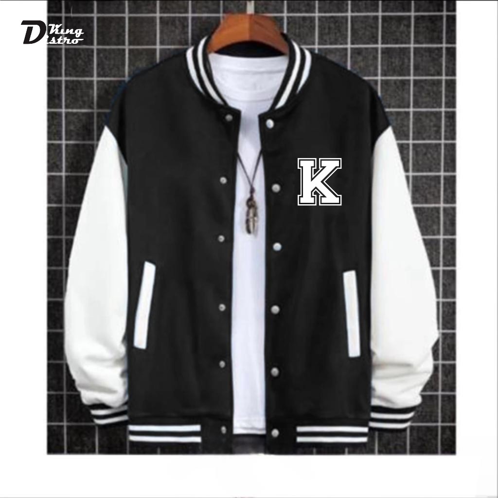 Jual [ COD ] Jaket Baseball Varsity kancing FONT K PUTIH Jaket Besbol ...