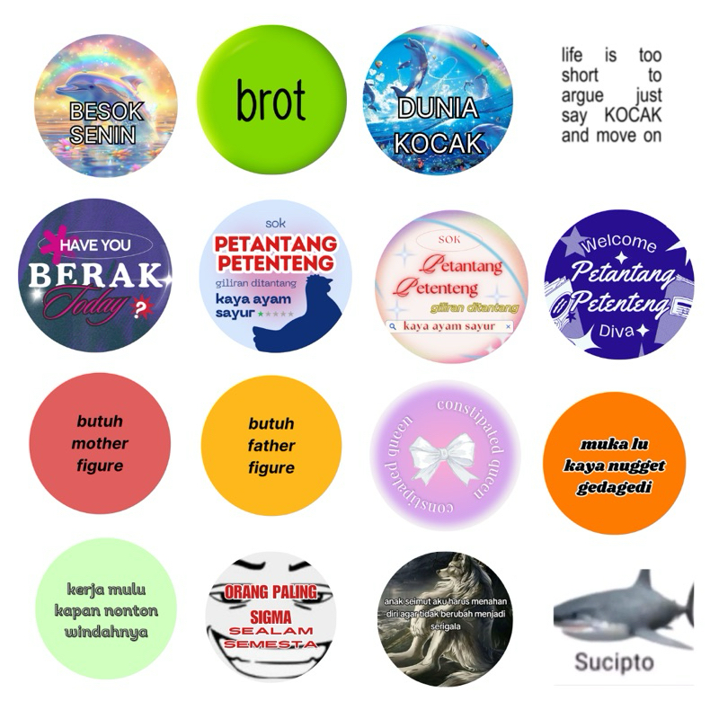 Jual [6] PIN BUTTON 44MM ~ petantang petenteng bercanda meme sigma ...