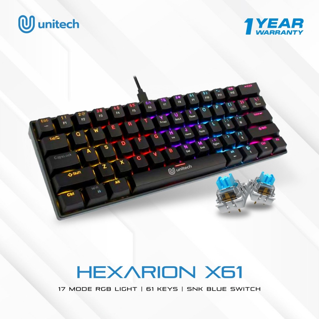 Jual Keyboard Gaming Unitech Hexarion X61 / X-61 Mechanical 60% Wired ...