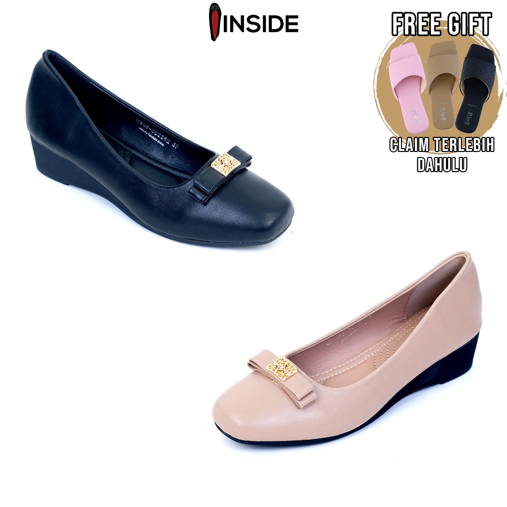 Jual INSIDE Sepatu Wedges Wanita Formal Office Kantor Hibiscus Black ...