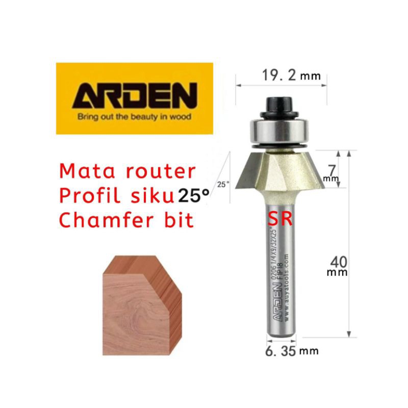 Jual Mata Router/ Profil Siku 25 Derajat Chamfer/ Bevel Trim Bit ARDEN ...