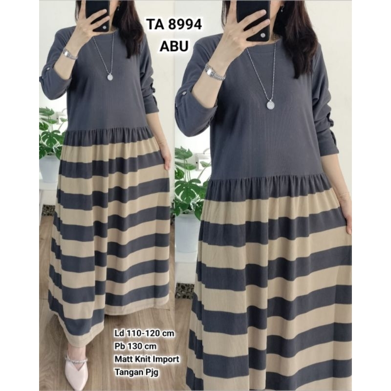 Jual TA 8994. Maxi Dress Soft Knit Salur | Shopee Indonesia