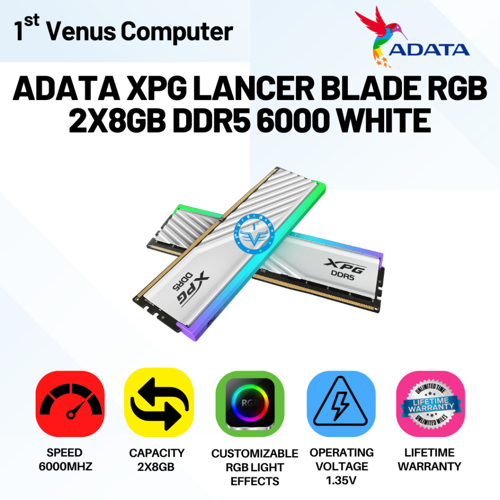 Jual MEMORI RAM ADATA DDR5 XPG LANCER BLADE WHITE PC4800 16GB (2X8GB ...