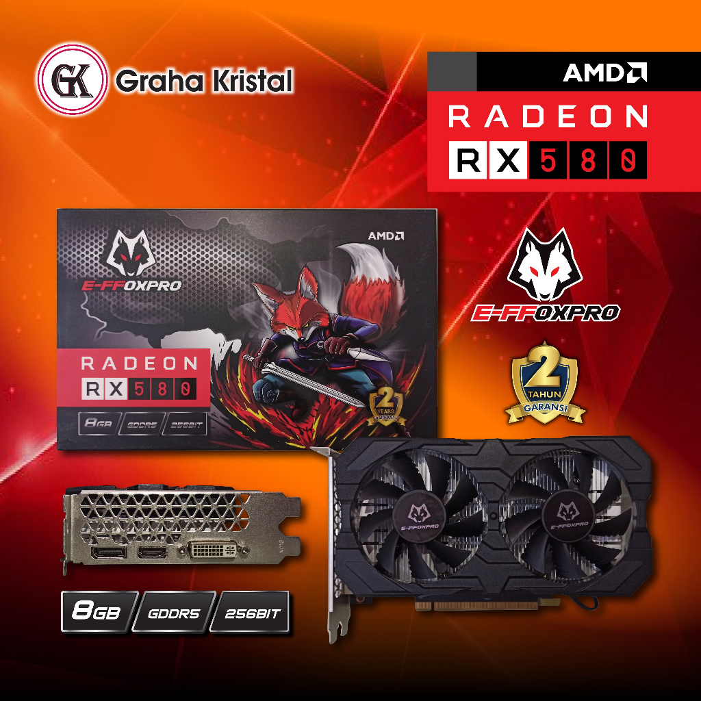 Jual VGA E-FFOXPRO RX 580 8GB DDR5 256BIT Garansi 2 Tahun Full ...