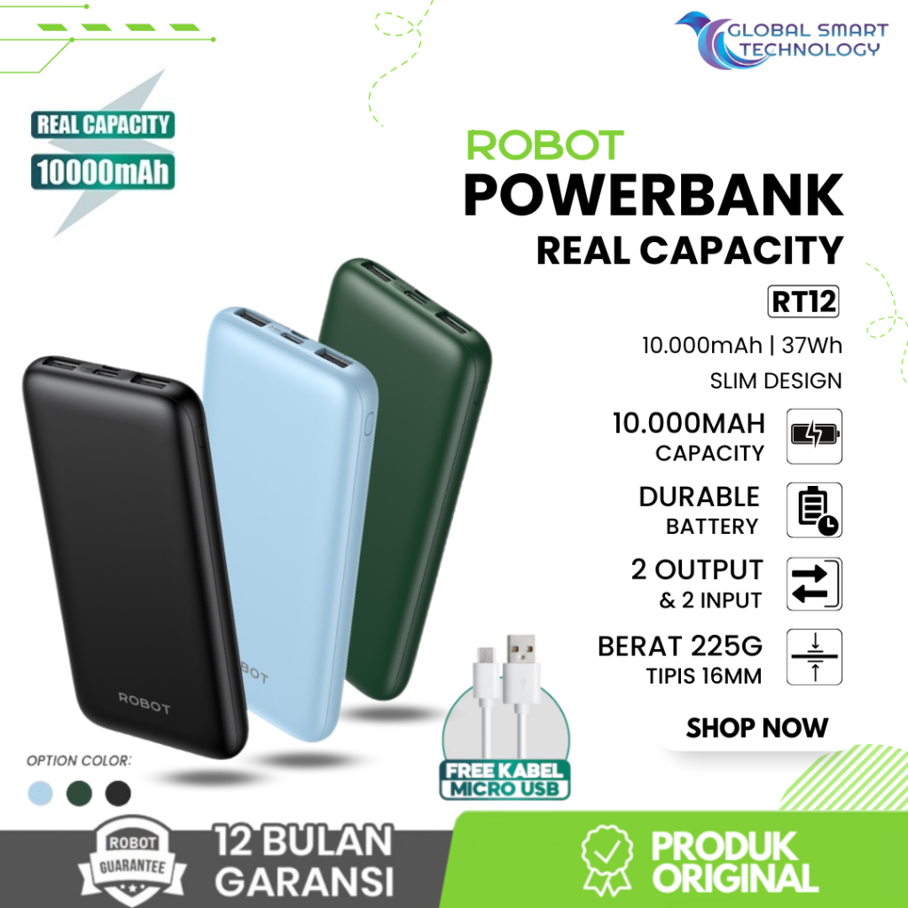 Jual ROBOT PowerBank RT12 | RT180S 10000 mAh Dual Input Output Power ...