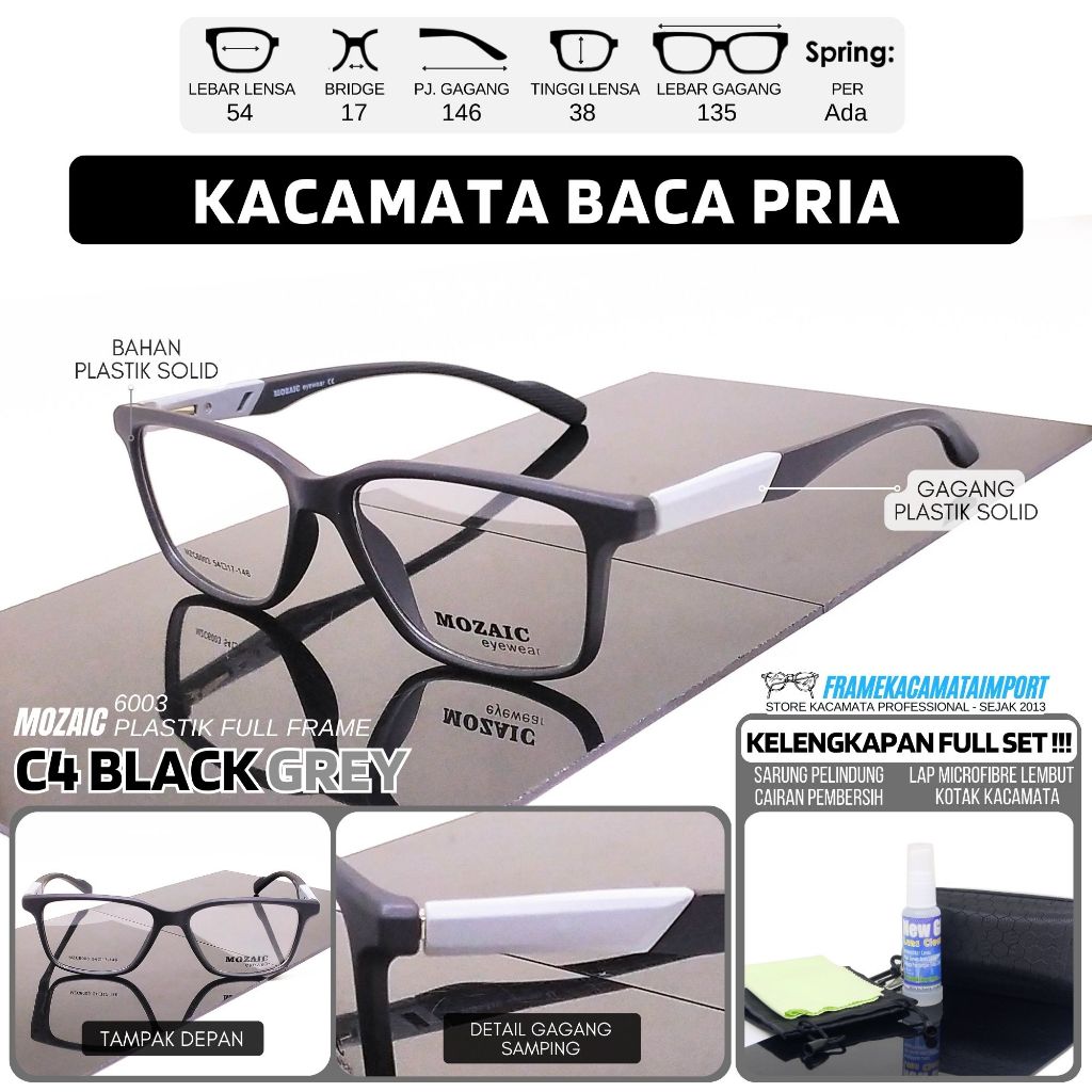 Jual Frame Kacamata Baca Pria Sporty Ringan Plastik Alloy Kualitas ...