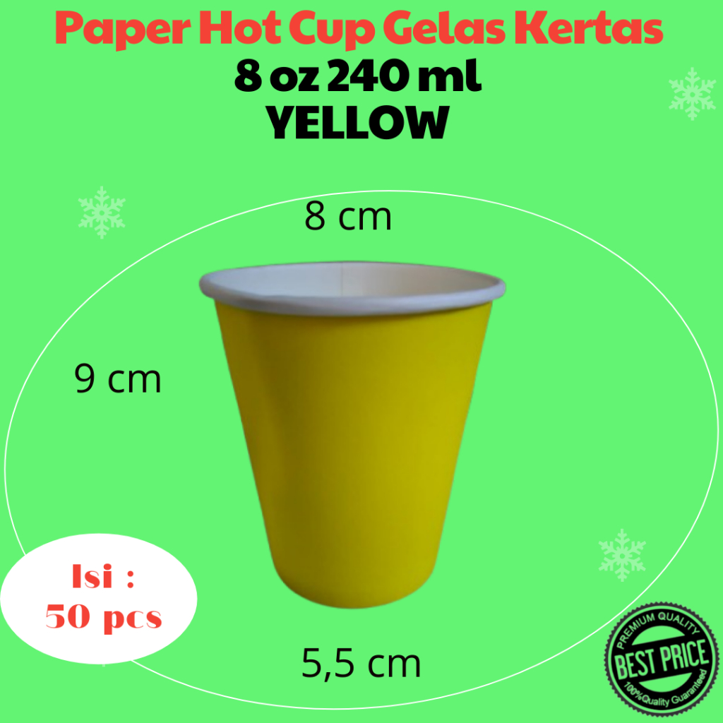 Jual Paper Hot Cup 8 oz 240 ml Gelas Kertas KUNING YELLOW isi 50 pcs gelas kopi teh minuman ...