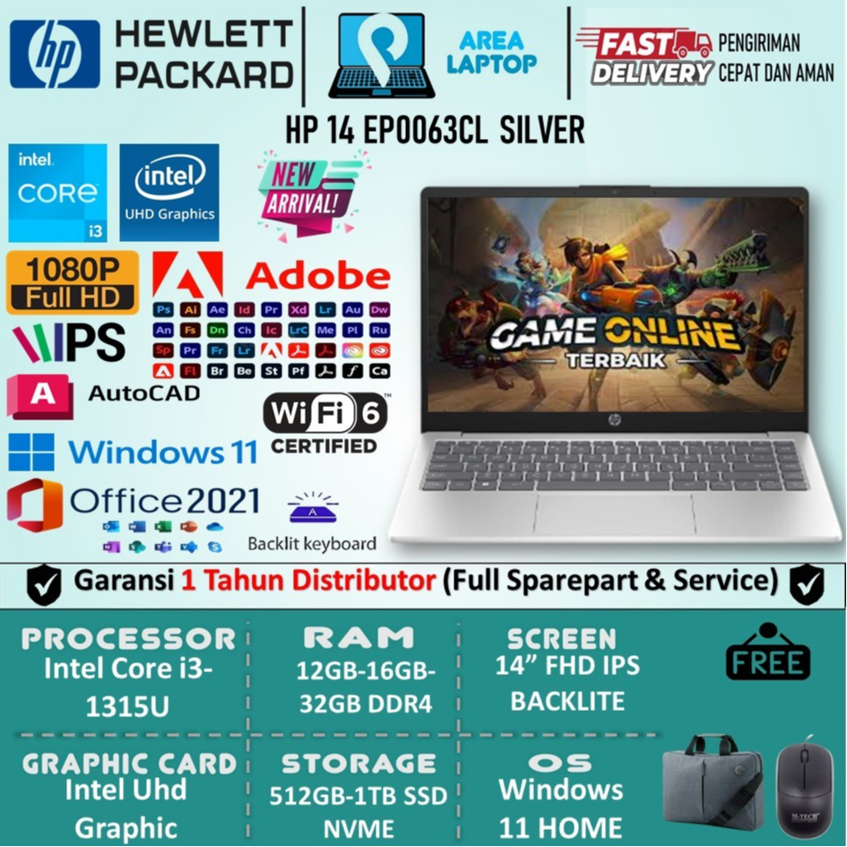 Jual Laptop HP 14 Intel i3 1315U Ram 16GB 1TB SSD FHD IPS Backlite ...